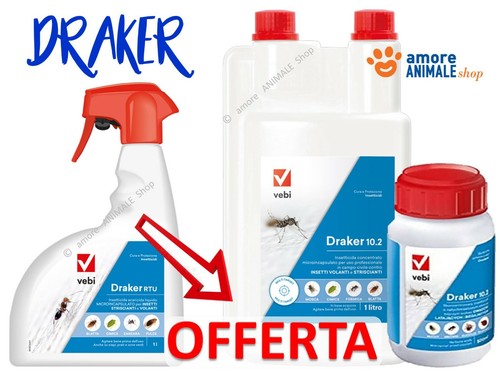 Vebi DRAKER 10.2 // RTU → 250 ml / 1 Litro INSETTICIDA Zanzare Mosche ...