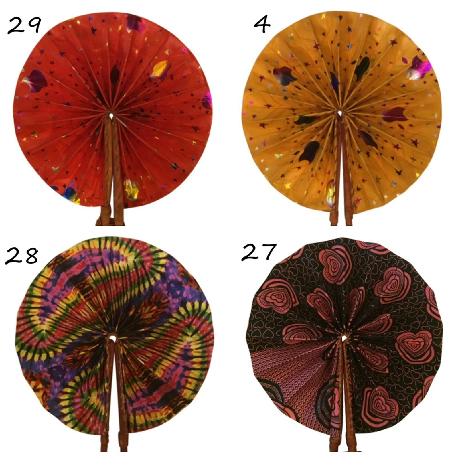 African Folding Hand Fan 5 Pack - Gem
