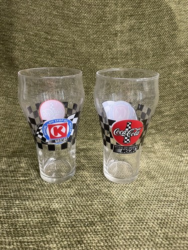 2 Piece Coca Cola Glasses Cup Nascar Racing Checkered Circle K Pair ...