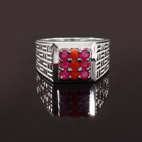 Chauffé Rubis & Corail Pierre Précieuse Avec 925 Bague en Argent pour ...