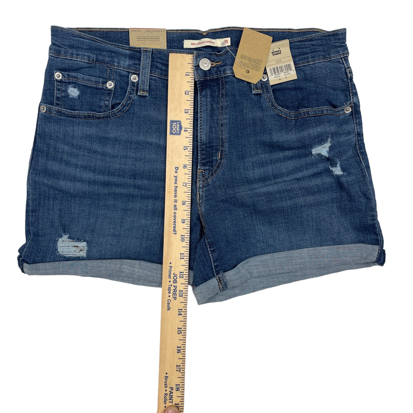 Women's Levis Mid Length Denim Blue Jean Cuffed Shorts 12 W31 | eBay