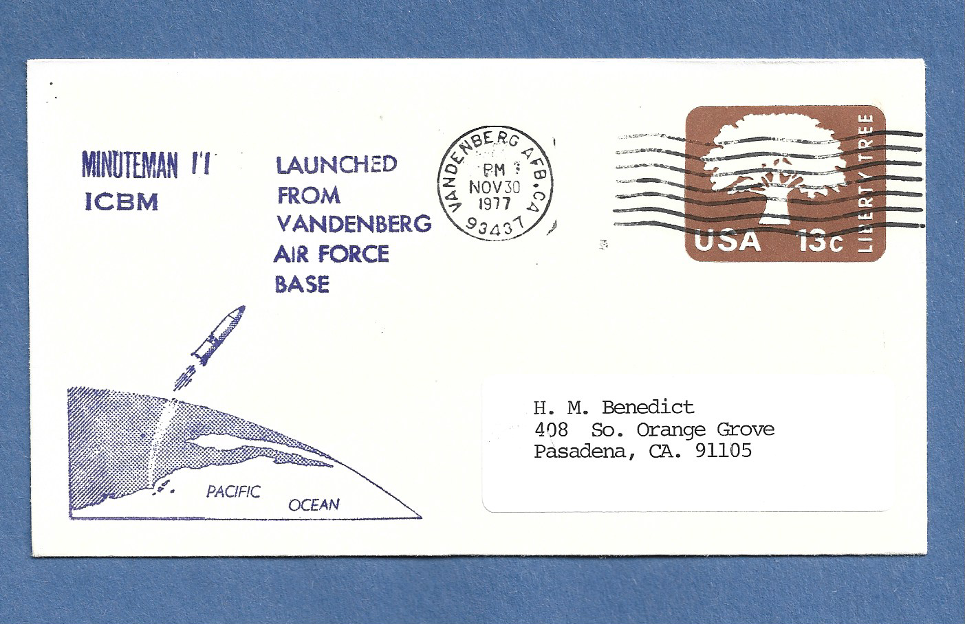 MINUTEMAN ICBM ROCKET LAUNCH NOV 30,1977 VAFB SWANSON SPACE COVER NASA ...