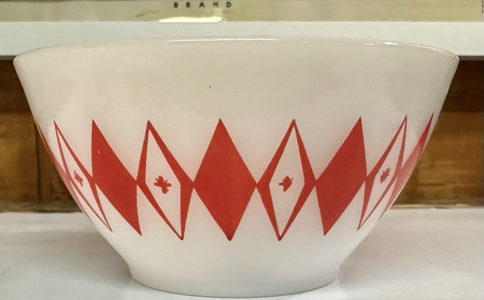 Vintage Agee Crown Pyrex HTF Rare Red Dotted Diamonds Mixing Bowl Set ...
