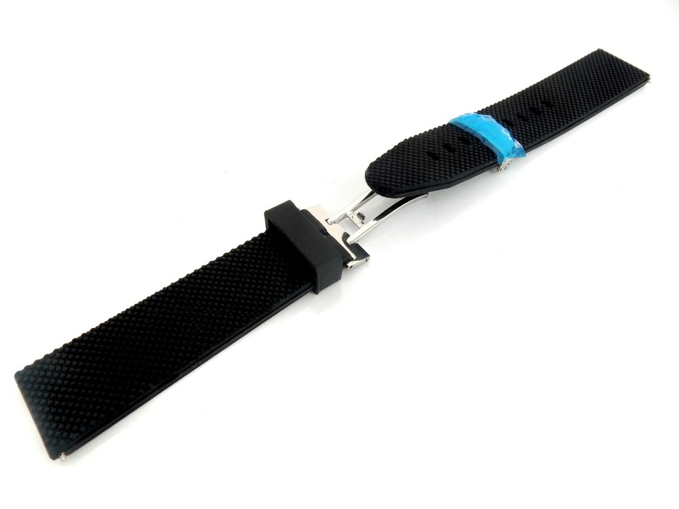 22mm Textured Rubber Watch Strap Waterproof Soft Touch Diver Deployment ...