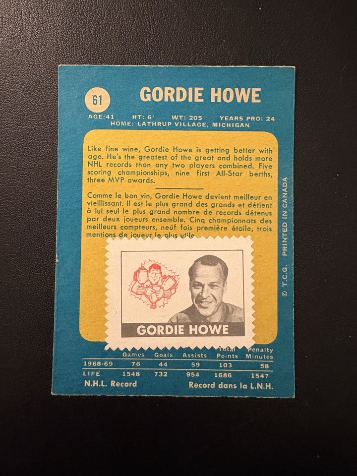 1969-70 OPC🇨🇦SET BREAK # GORDIE HOWE HOF HIGH GRADE SHARP ! EXMT+ | eBay