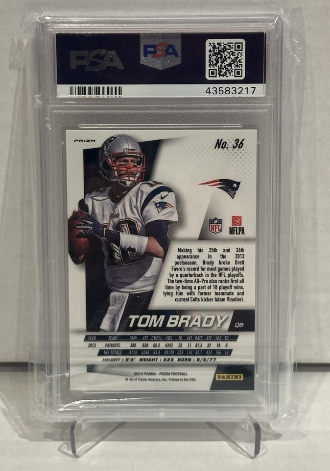 2014 Panini Prizm Tom Brady Red White Blue Prizm PSA 9 #36 SP - Team ...