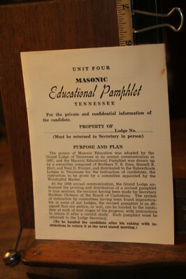 Vintage 1960's Free Masonry Masonic Educational Pamphlet Tennessee Unit ...