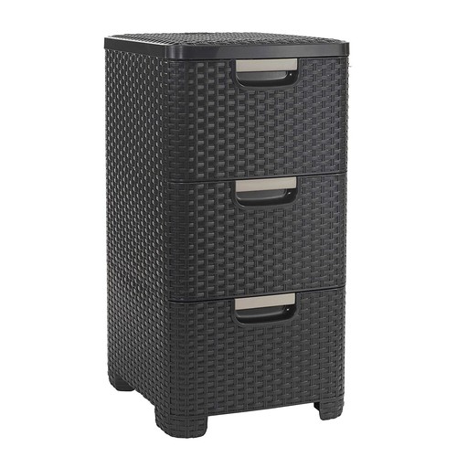 Storage Unit 3 Drawers Tower Plastic Dresser Rattan Brown Cream Robust ...