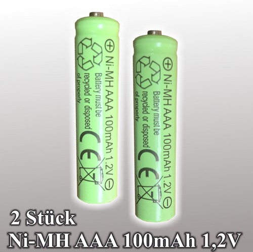 2 x Ni-MH AAA 100mAh 1.2V Battery for SOLAR Lights Lamps Mignon ...