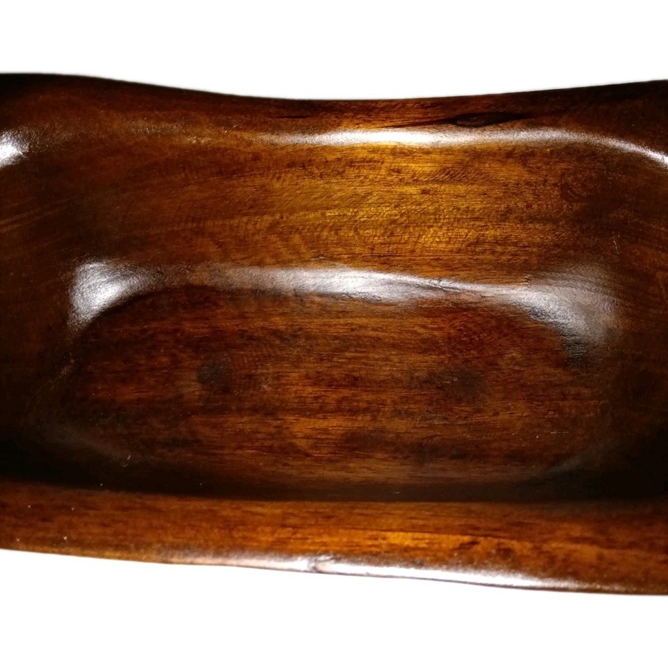 Vintage Wooden Dough Bowl Trencher Hand Carved Leaf Pattern Heavy | eBay