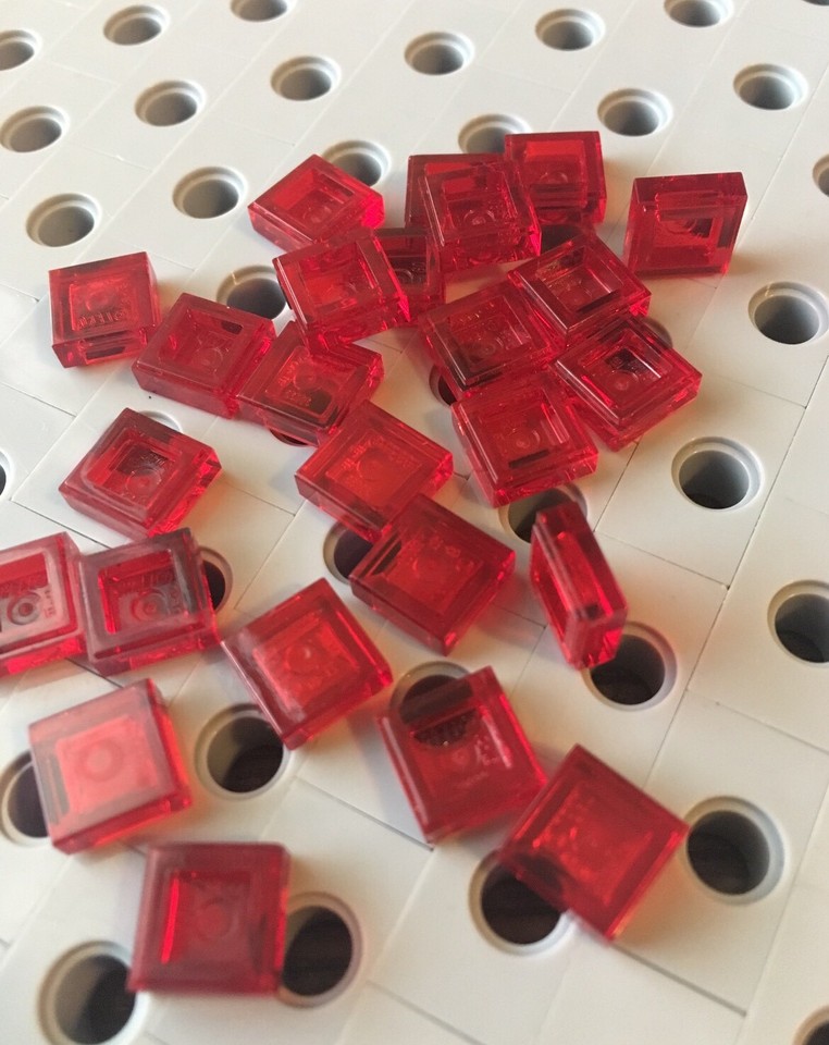 Lego Trans Red Flat Tiles 1x1 Square Smooth Finish Buildings Roof 25pcs ...