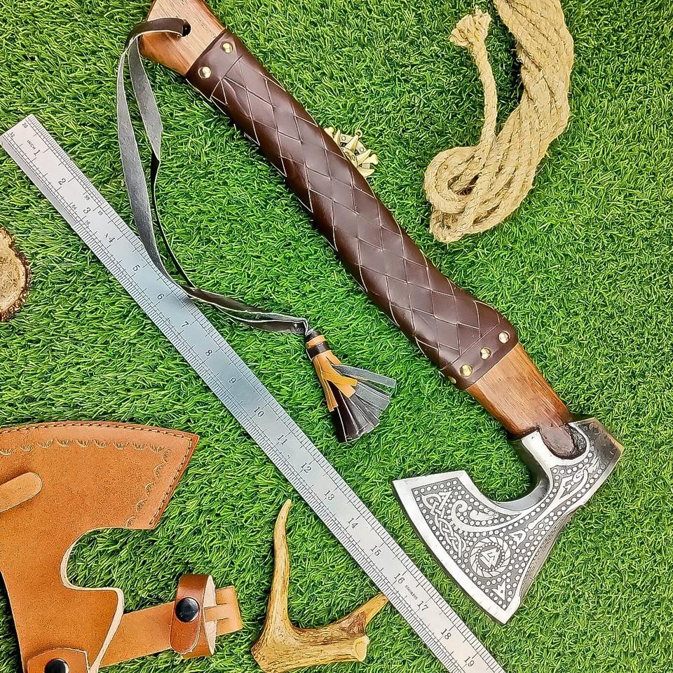 CUSTOM HAND FORGED Carbon Steel Viking VALHALLA Axe Tomahawk Throwing ...