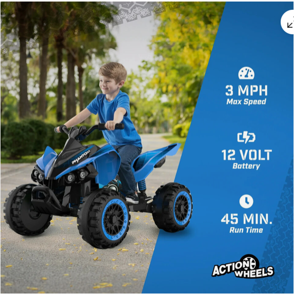 12 Volt Blue Phantom ATV Action Wheels Battery Powered Rideon Boys ...