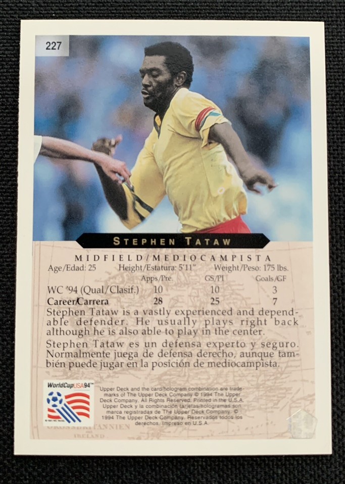 1994 Upper Deck World Cup Soccer (English/Spanish) Stephen Tataw Card ...