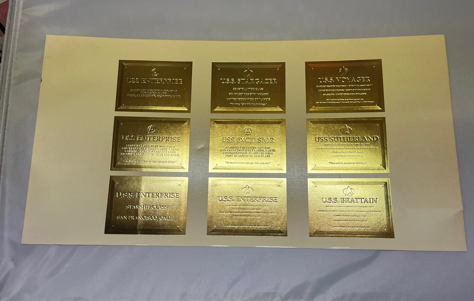 1996 Star Trek Uncut Sheet of 9 Gold Foil SKYBOX Ship Placard Cards | eBay