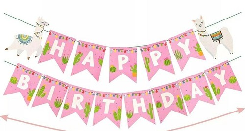 Llama Happy Birthday Banner Girls Llama Party Alpaca Fiesta DIY Home ...
