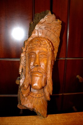 ANTIQUE 11" HAND CARVED WOOD JESUS CHRIST WALL RELIEF FIGURE MURAL ...
