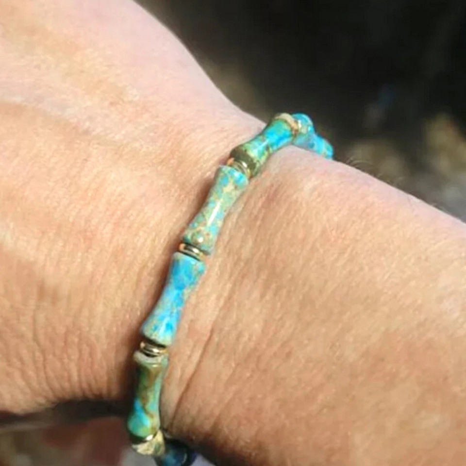 Turquoise Tube Stone Bracelet - Adjustable Natural Gemstone Bead ...