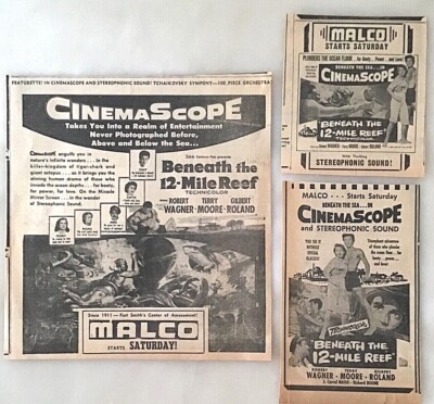 3 1954 newspaper ads for movie Beneath The 12 Mile Reef - Divers ...