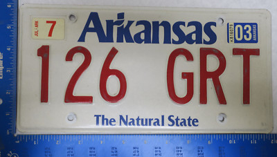 Arkansas License Plate Tag 2003 03 The Natural State - 126 GRT Natural ...