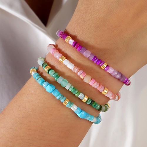 Turquoise Stone Beaded Stackable Stretch Bracelets for Women, Trendy Handmade Go | eBay