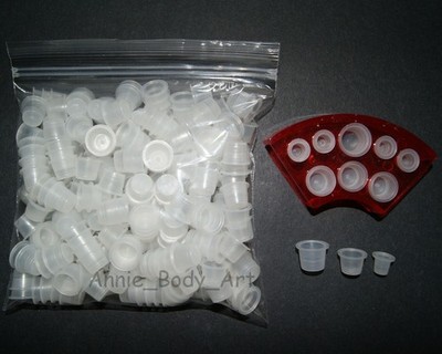 200 Tattoo Ink Cap Cups Mix 100 Small 75 Medium 25 Large Red Holder | eBay