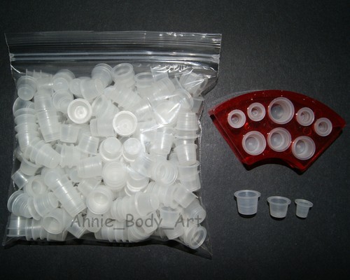 200 Tattoo Ink Cap Cups Mix 100 Small 75 Medium 25 Large Red Holder | eBay