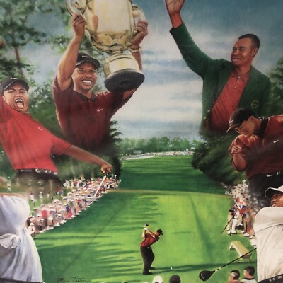 Ben Teeter,TIGER WOODS LITHO GOING FOR THE GREEN MASTERS 1st 50 Copies ...