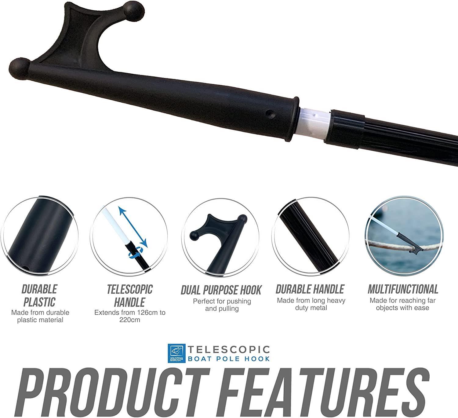 Telescopic Boat Hook Pole Extendable 126cm - 220cm Yacht Kayak Dock ...