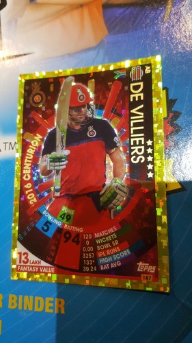 Topps VIVO IPL CRICKET ATTAX 2017 #187 AB De Villiers 2016 Centurion ...