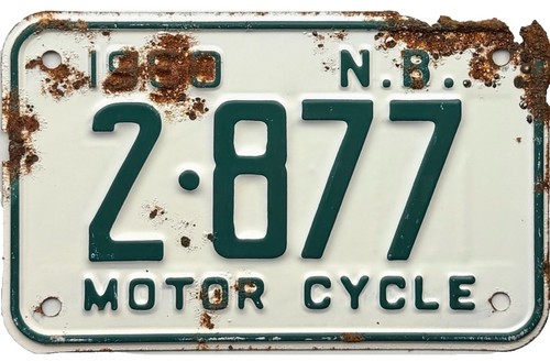 *99 CENT SALE* 1960 New Brunswick MOTORCYCLE License Plate #2-877 No ...