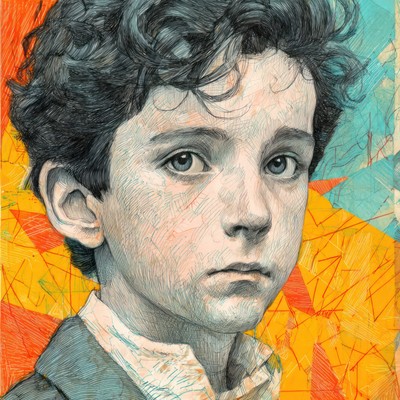 Emotive Portrait of a Boy – Abstract Digital Art Print JPG – Vibrant ...