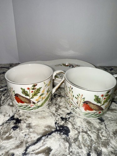 2 Grace Teaware Christmas Fine China Teacups & Matching TraysRobin ...
