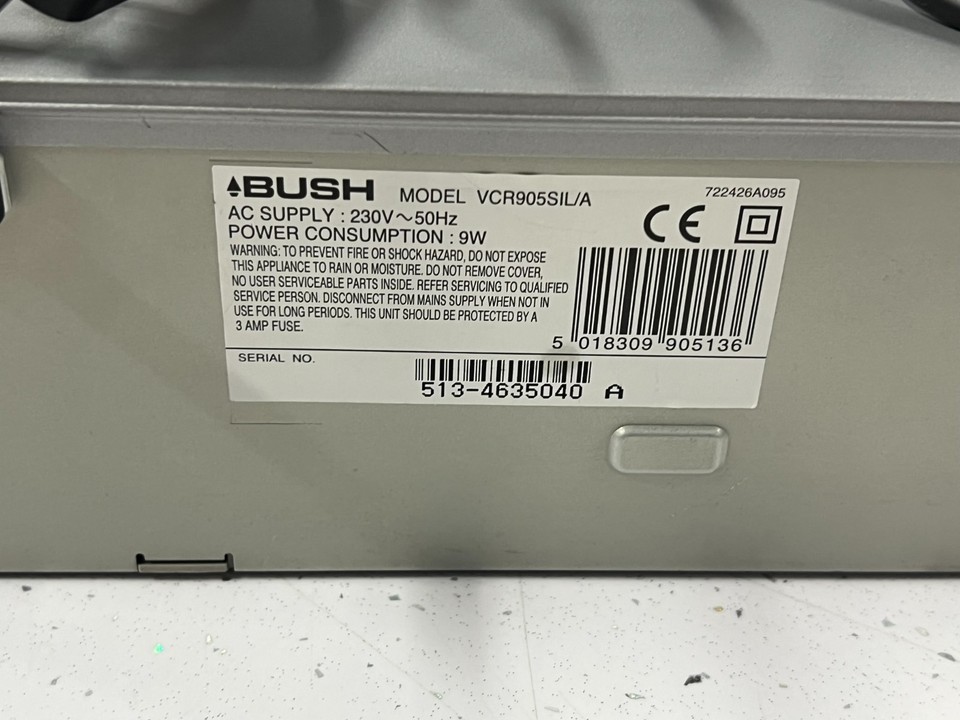 Bush VCR VHS Video Tape Player Recorder VCR905SIL/A Tested Working, No ...