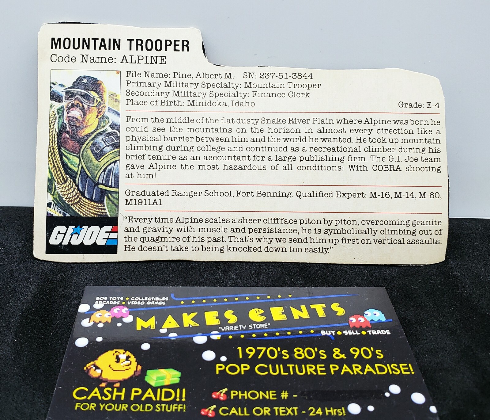 1980s Vintage GI Joe - ALPINE - File Card Back Hasbro ARAH Original ...