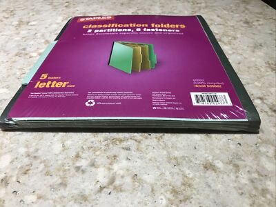 5 pk Staples Classification Folders Letter Size Green ~ 2 partitions 6 ...