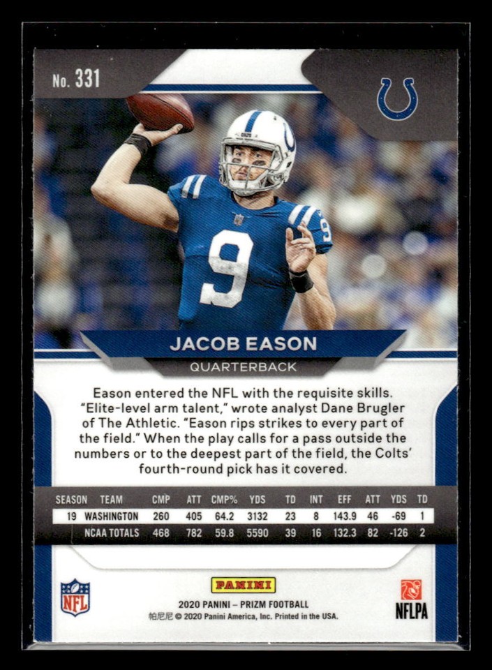 2020 Panini Prizm #331 Jacob Eason Rookie Indianapolis Colts | eBay