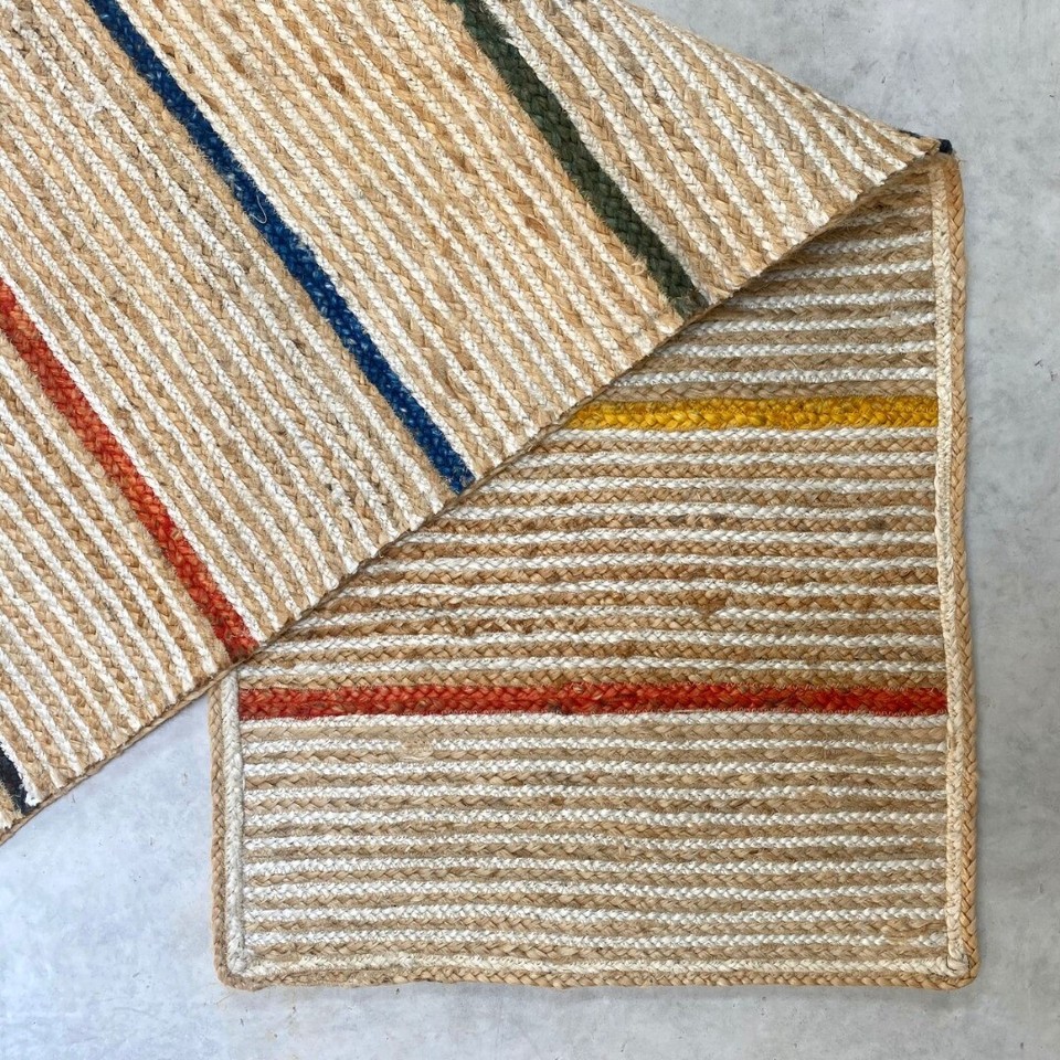 Hallway or entrance jute rug runner with colourful pinstripe design 60 ...