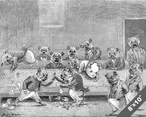 DOGS IN A MEETING HALL FUN FIGHT LOUIS WAIN PAINTING DOG ART REAL ...