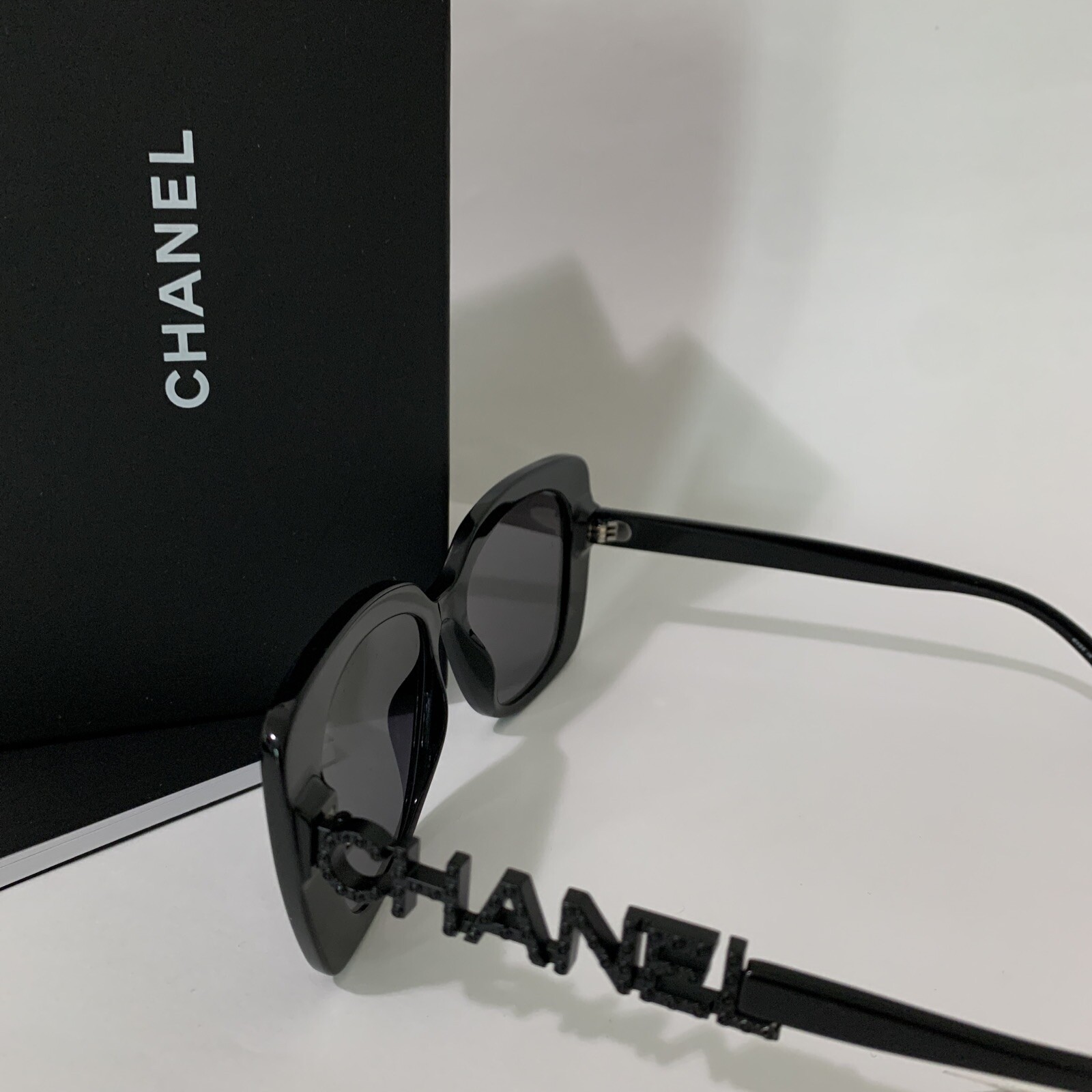 CHANEL CH5422B Black Logo Sunglasses, Black Acetate w/ Strass ...