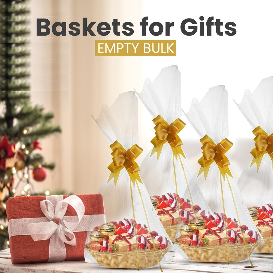 Empty Gift Basket Making Kit with 6 Pack Gift Wicker Baskets Cellophane ...