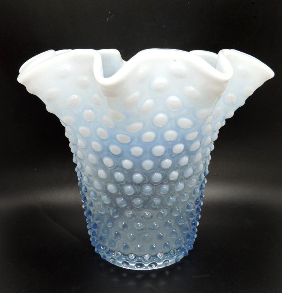 Vintage Light Blue Opalescent Hobnail Ruffle Vase Duncan Miller 7 1/2 ...
