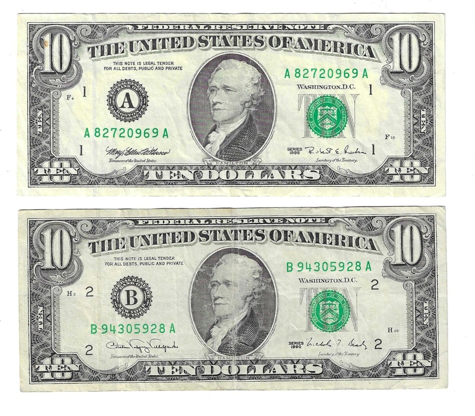 SERIES 1995 $10 BOSTON 1990 $10 NEW YORK NOTE YOUR CHOICE (LOT M49) | eBay