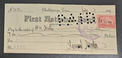Chattanooga Tennessee 1899 First National Bank Check | eBay