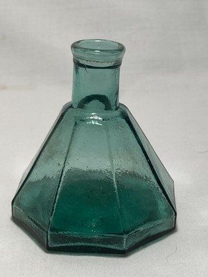 c1850s unusual chip Pontil Teal Green Glass Cork Top Umbrella Inkwell ...