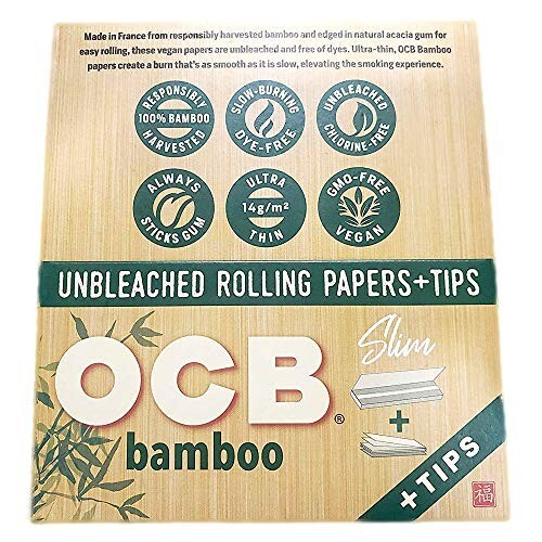 OCB 100mm Bamboo Rolling Papers King Slim Ultra Thin W/Filters 24 ...