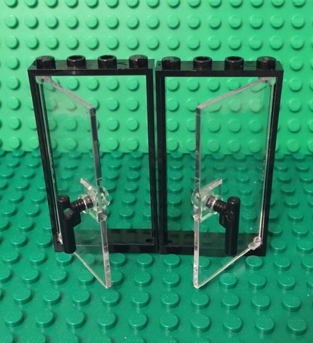 Lego Trans-clear Glass Double Door With Handle Bar Part And Black Frame ...