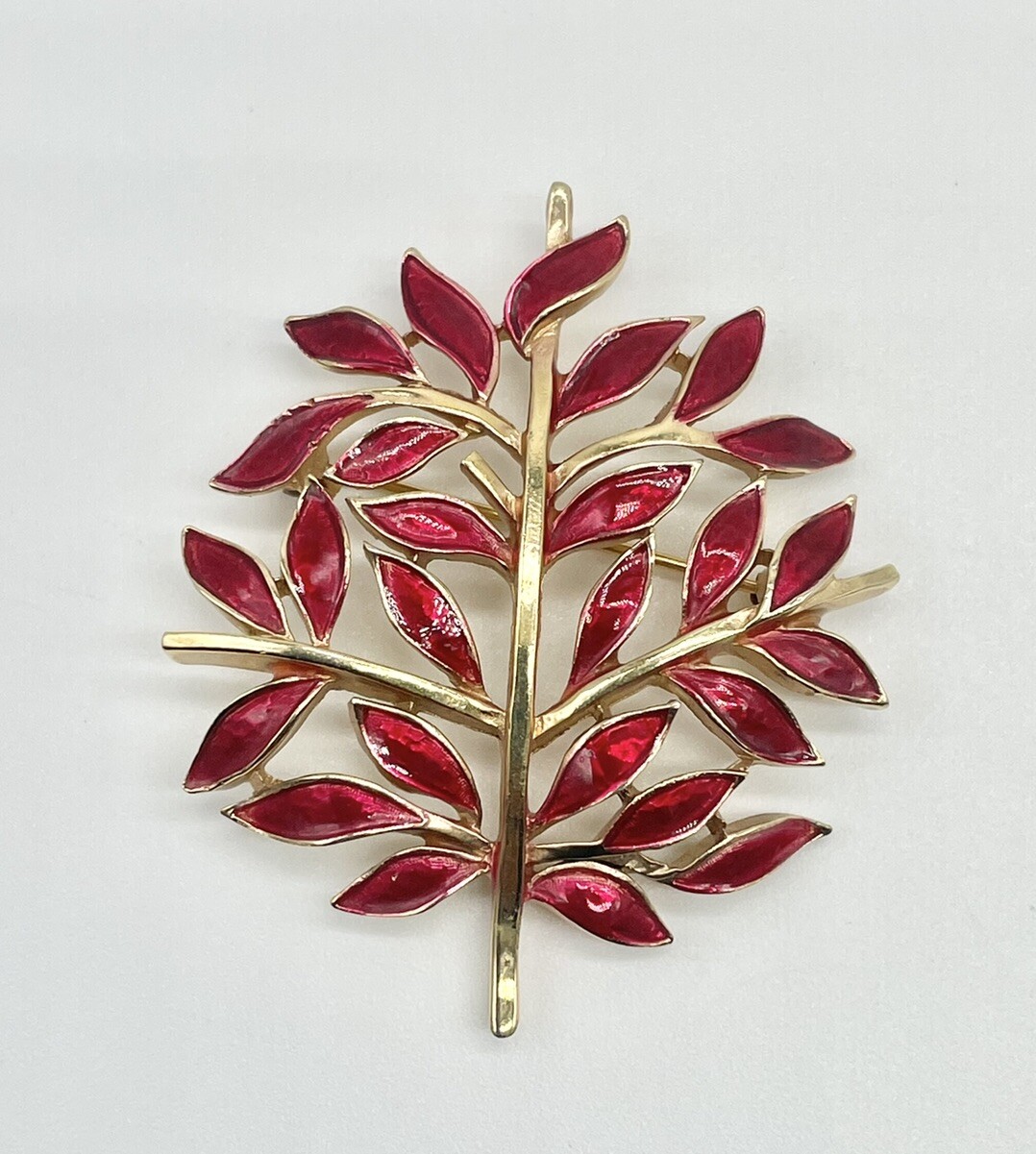 Alfred Philippe Trifari Gold Tone Red Enamel Autumn L… - Gem