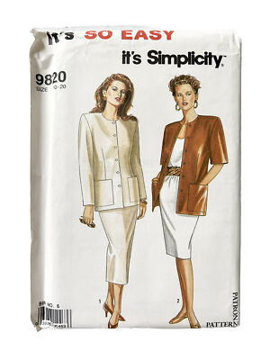 Vintage 1990 UNCUT Simplicity 9820 Sewing Pattern Jacket Skirt Size 10 ...