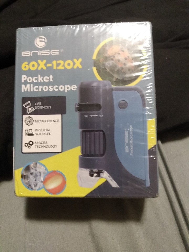 Pocket Microscope,60x-120x LED Lighted Handheld Microscope W/ 5 Slides ...